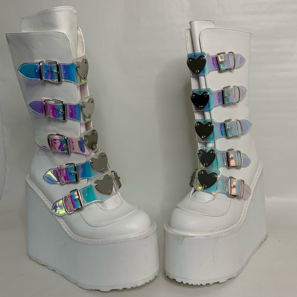 Demonia | Shoes | Demonia Swing23 White Leather Platform Size782 Boots ...